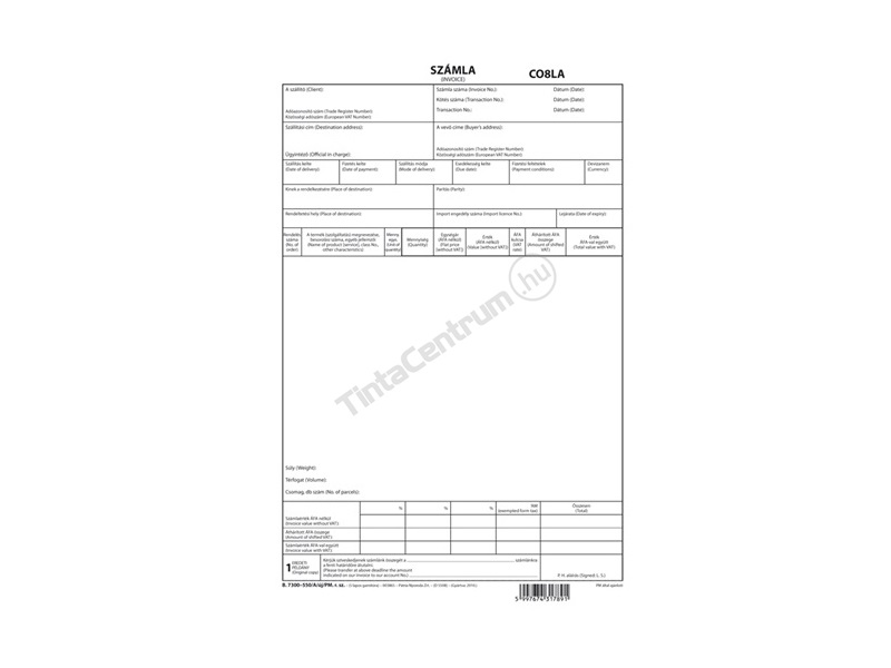 Deviza számla (INVOICE)*, A4, álló, 5lap, B.7300-550/A/UJ/PM ...