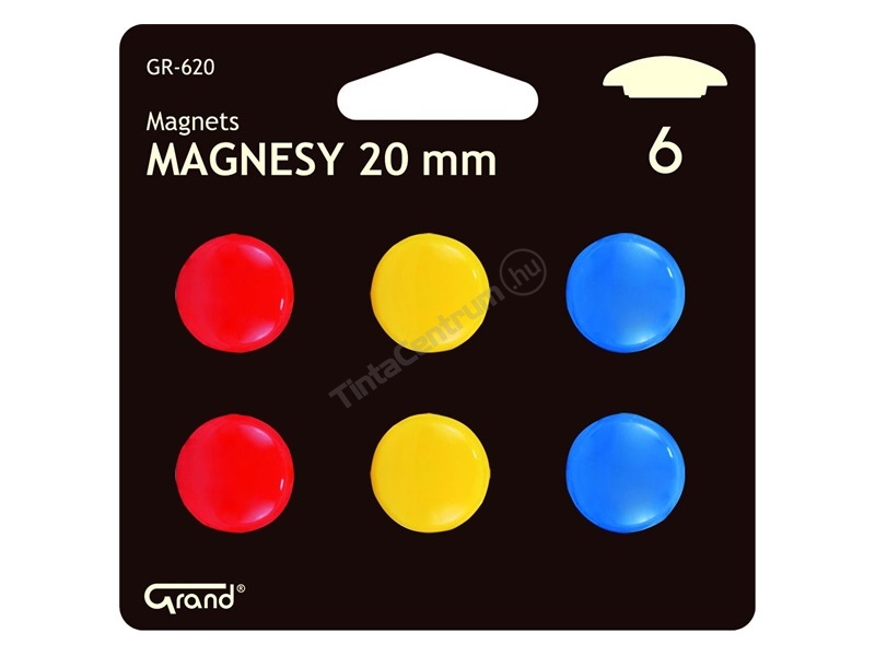 Mágnes, kerek, 20mm, GRAND, vegyes színek 6db/csomag - TintaCentrum.hu